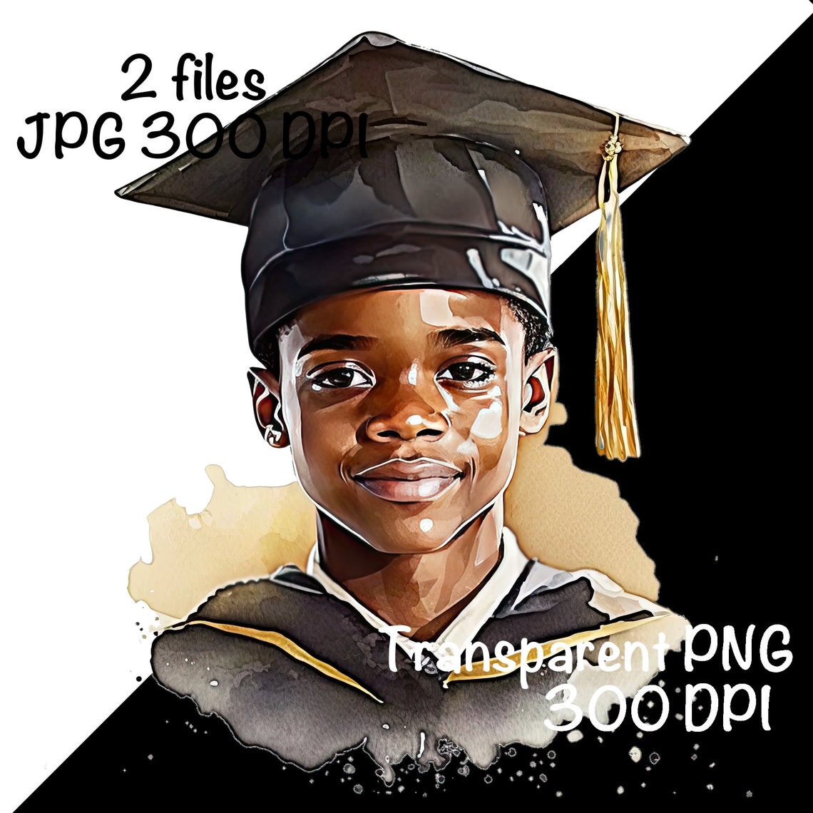 Gold Graduation Graduate Clipart Cute Black Boy Highschool - Etsy