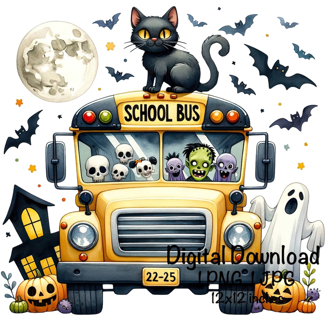 Halloween School Bus PNG Spooky School Bus Driver Vehicle Bus Clipart ...