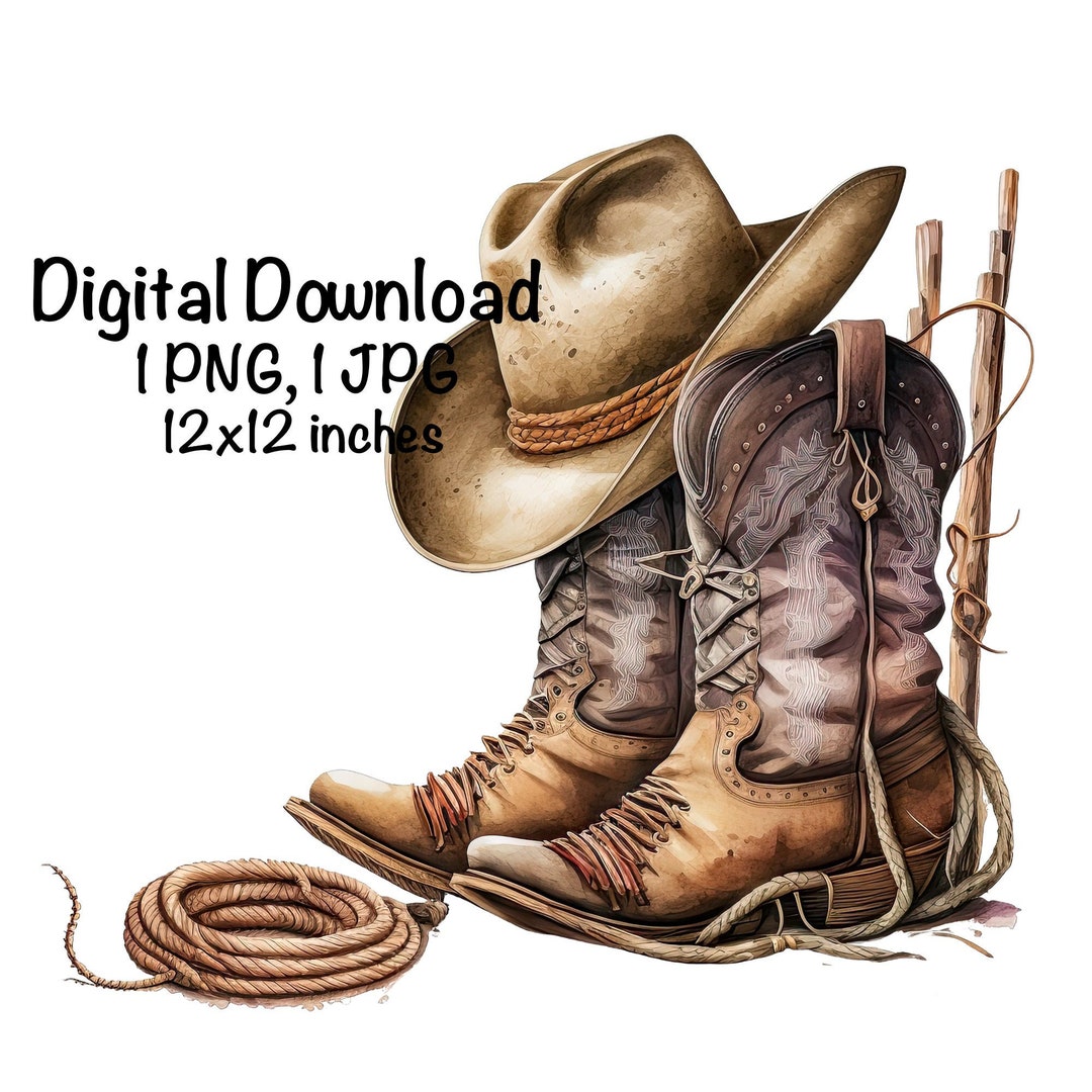 Cowboy Rodeo Boots & Hat Watercolor, Country Cowboy Clipart PNG ...