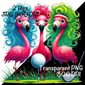 Golf Flamingo PNG, Cute Flamingo PNG Sublimation, Three Crazy Flamingos ...