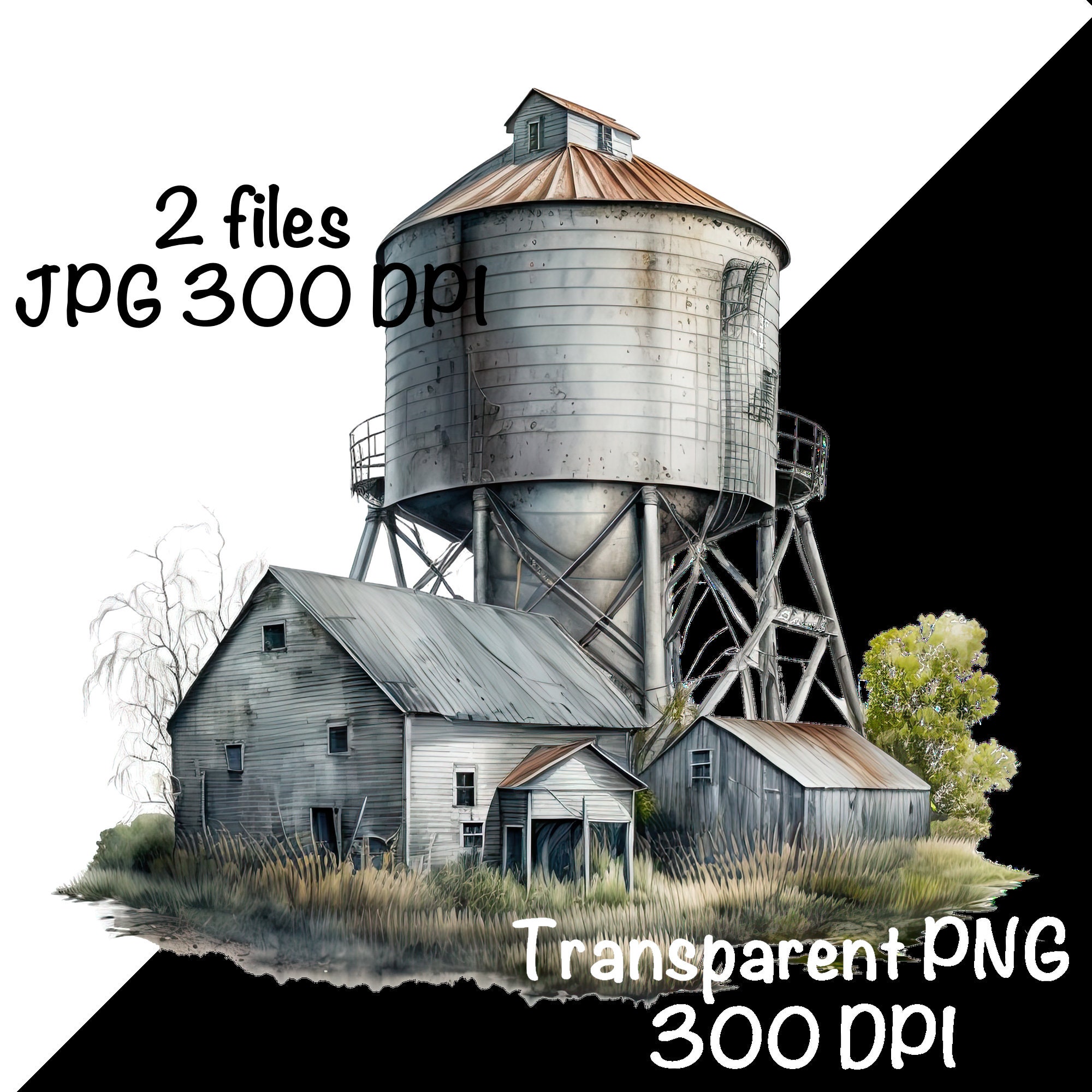 Rustic Old Barn and Silo Farm Barn Silo Boys Girls Clipart Wall Art ...