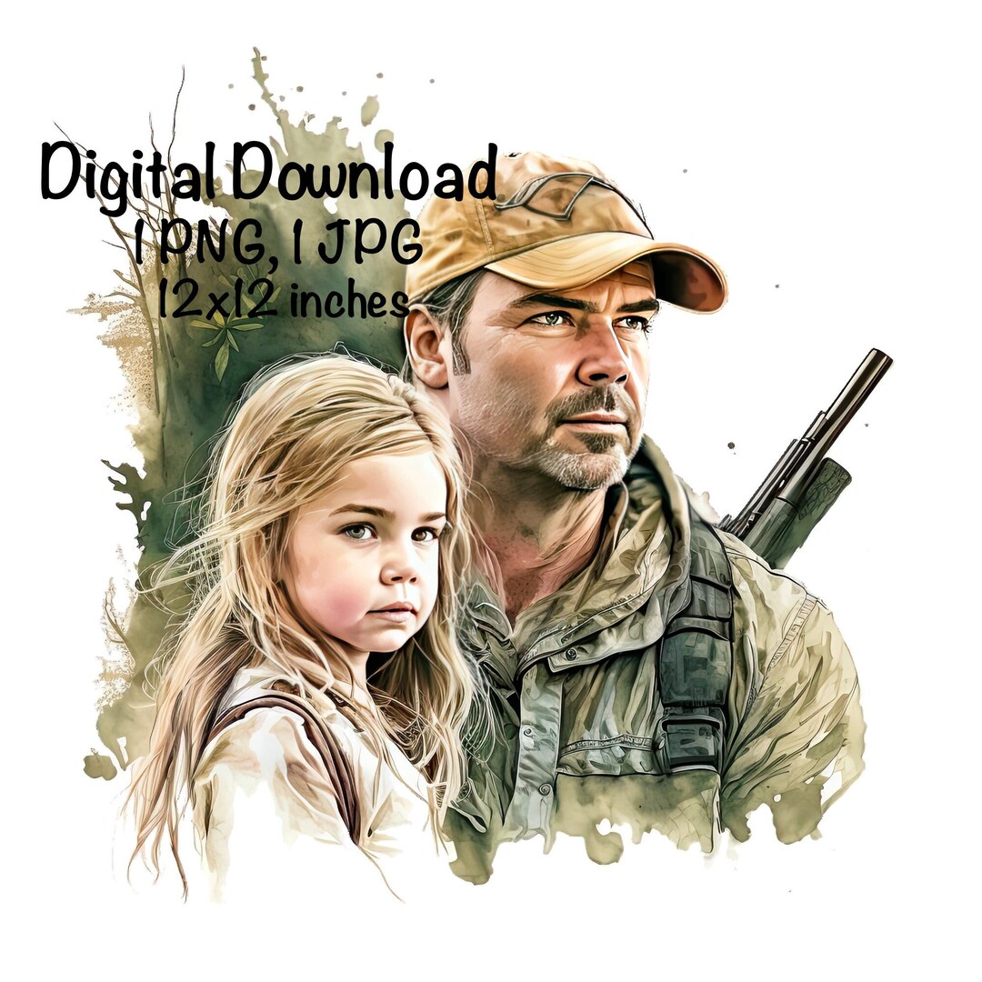 Hunting Father & Daughter Watercolor Duck Hunting Family Clipart Dad ...