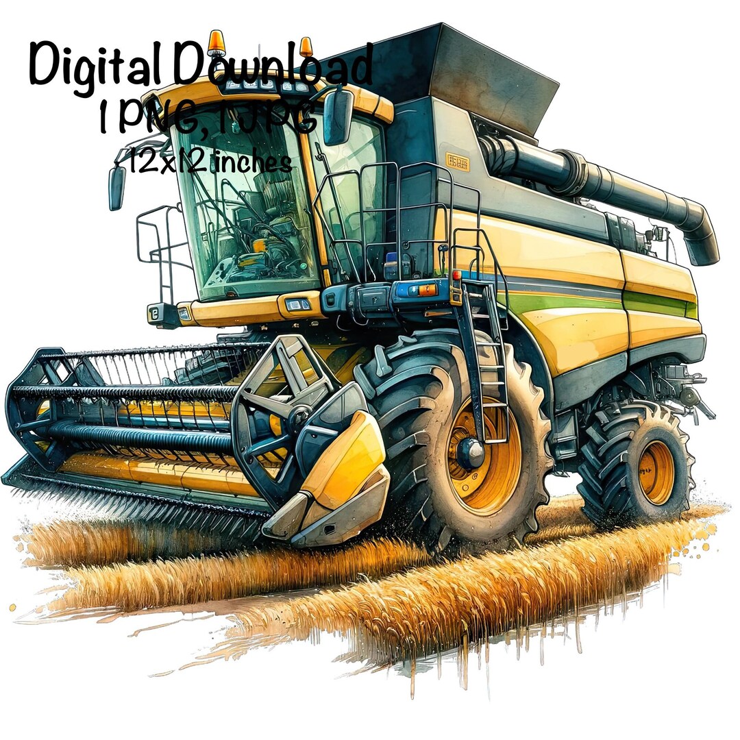 Combine Harvester Tractor Watercolor Farm Tractor Clipart Wall Art ...