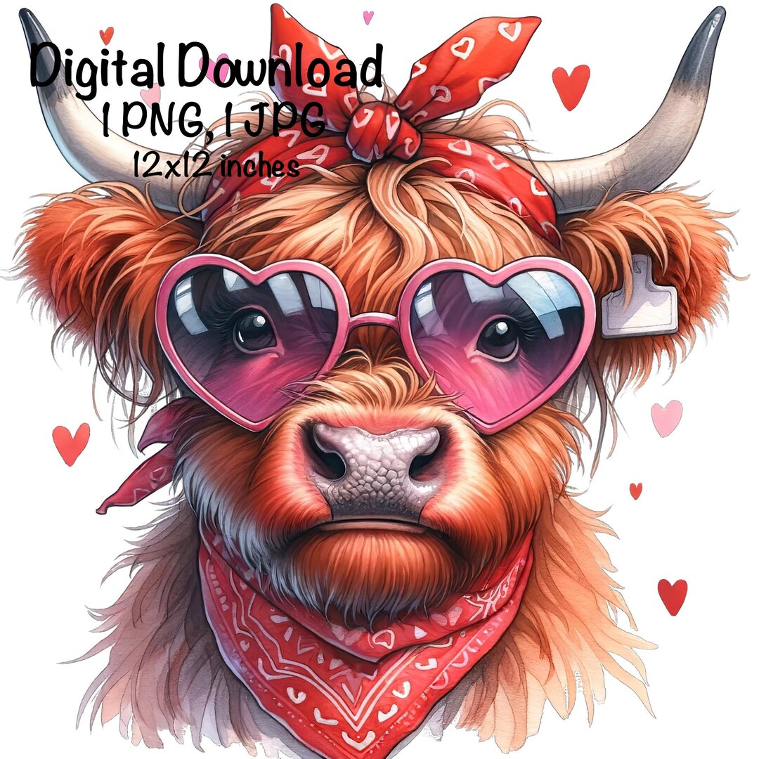 Highland Cow Valentine's Day PNG Happy Valentine Highland Cow Hearts ...
