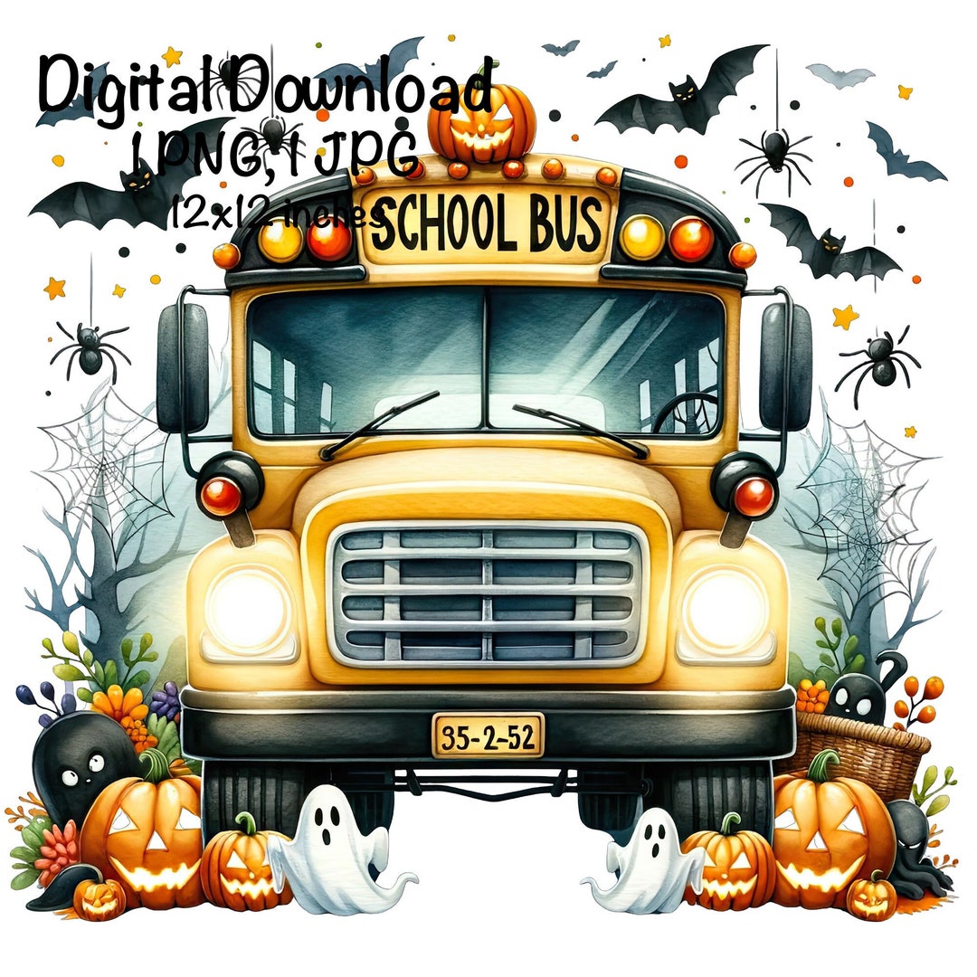 Halloween School Bus PNG Spooky School Bus Driver Vehicle Bus Clipart ...