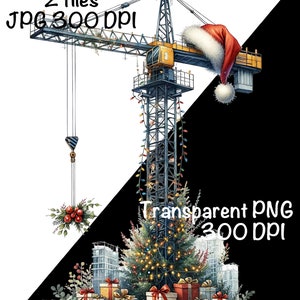 Merry Christmas Crane PNG Watercolor Construction Crane Truck Boys ...