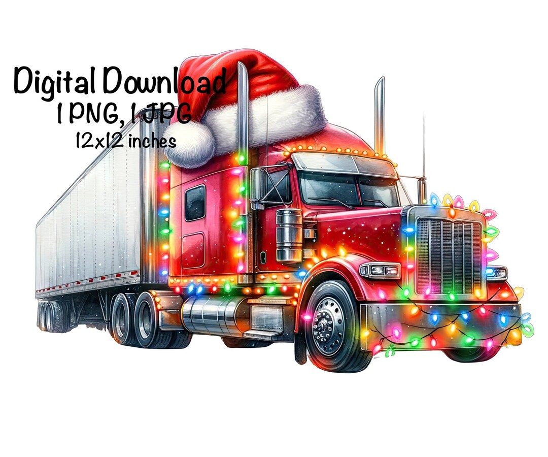 Merry Christmas Semi Trailer Truck PNG Watercolor Semi Truck Boy ...