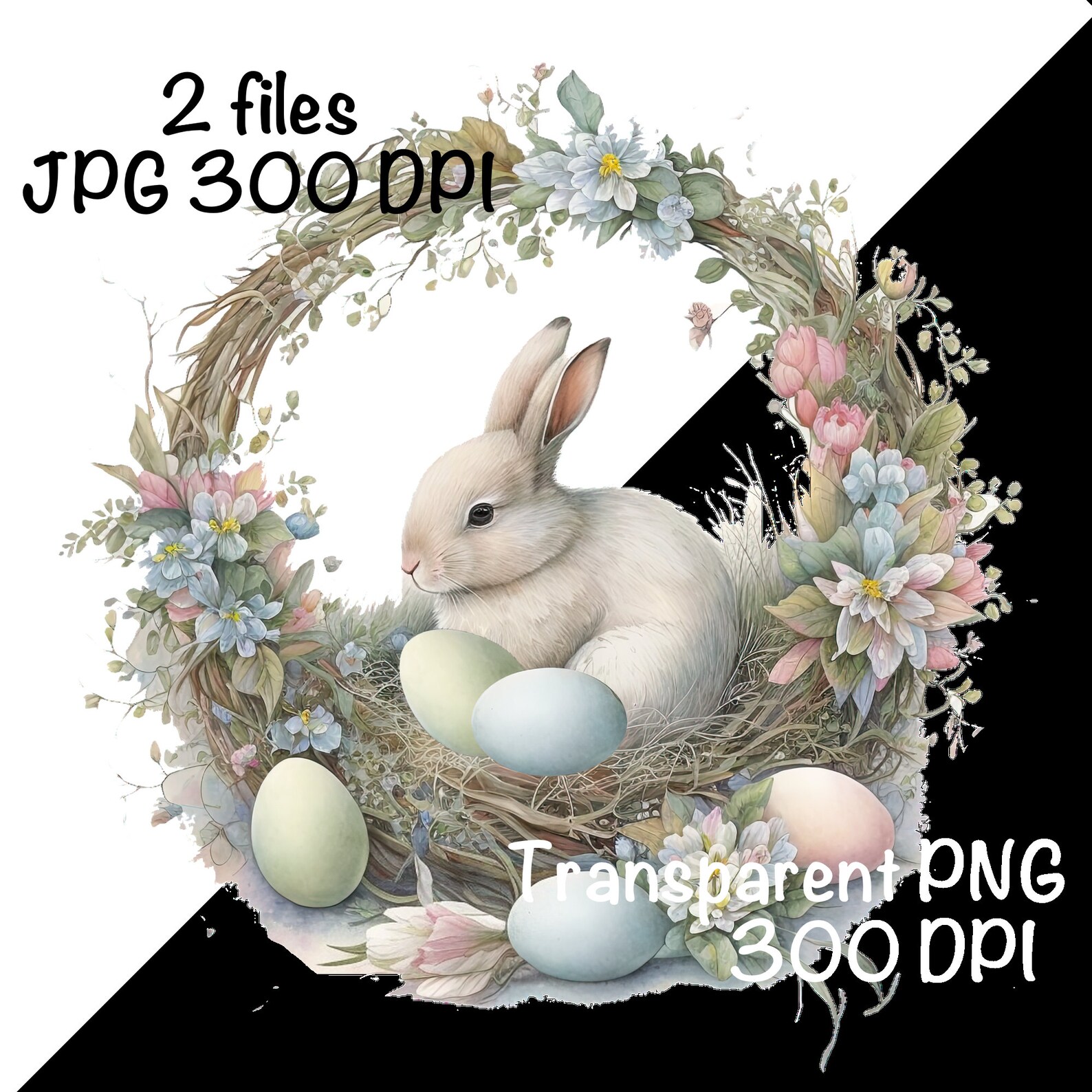 Cute Bunny Watercolor Clipart White Bunny Spring Flower Wreath - Etsy
