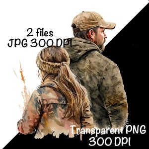 Hunting Father & Daughter Watercolor Duck Hunting Family Clipart Dad ...