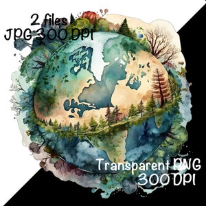 Earth Day Watercolor Planet Earth Clipart PNG Commercial Use ...