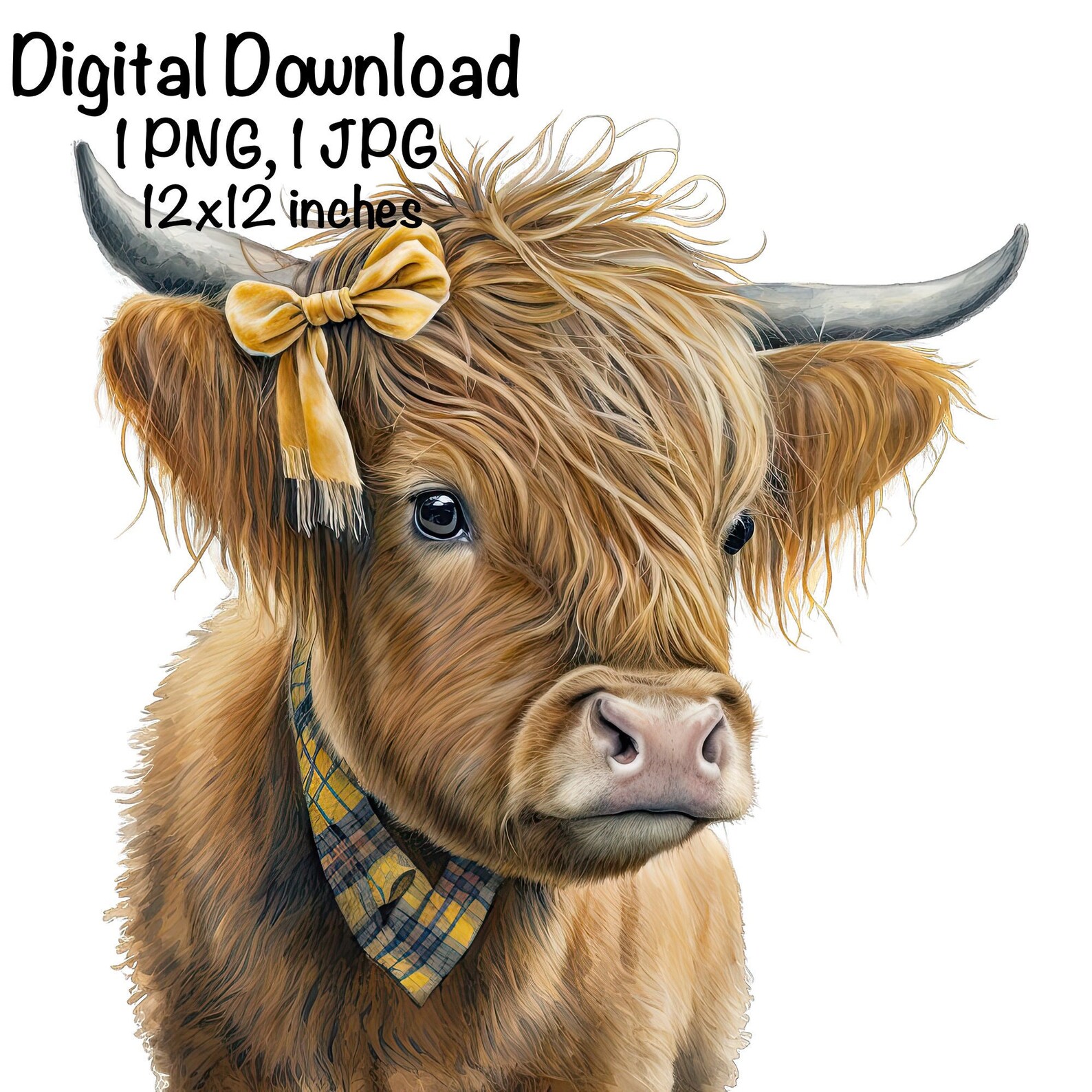 Highland Cow Watercolor Clipart Highland Cow Yellow Hair Bow - Etsy