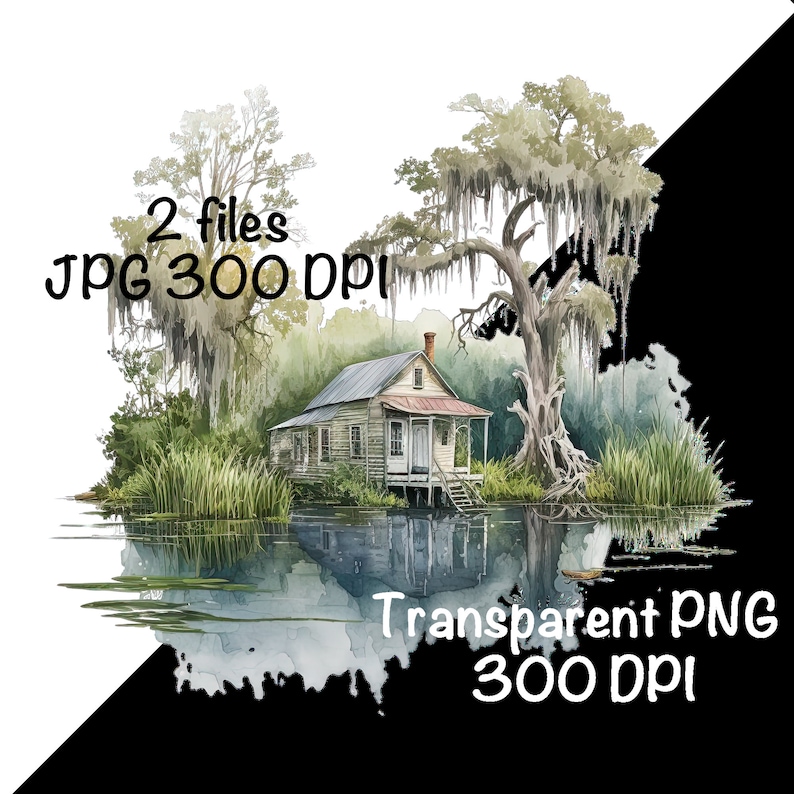 Old Shack on the Bayou Watercolor Swamp Boys Girls Clipart Wall Art ...