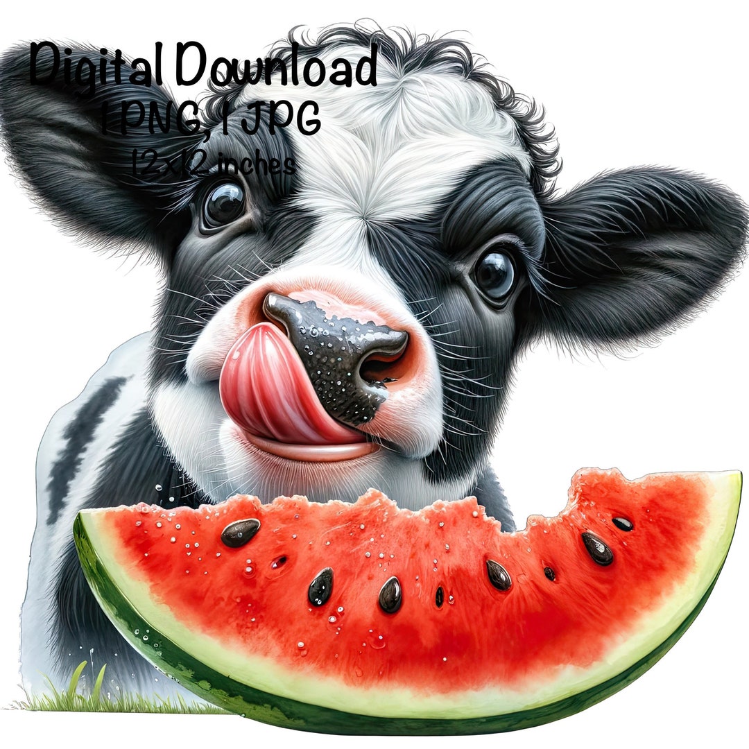Dairy Cow Sublimation PNG | Cute Watermelon & Cow Png | Funny Baby Cow ...