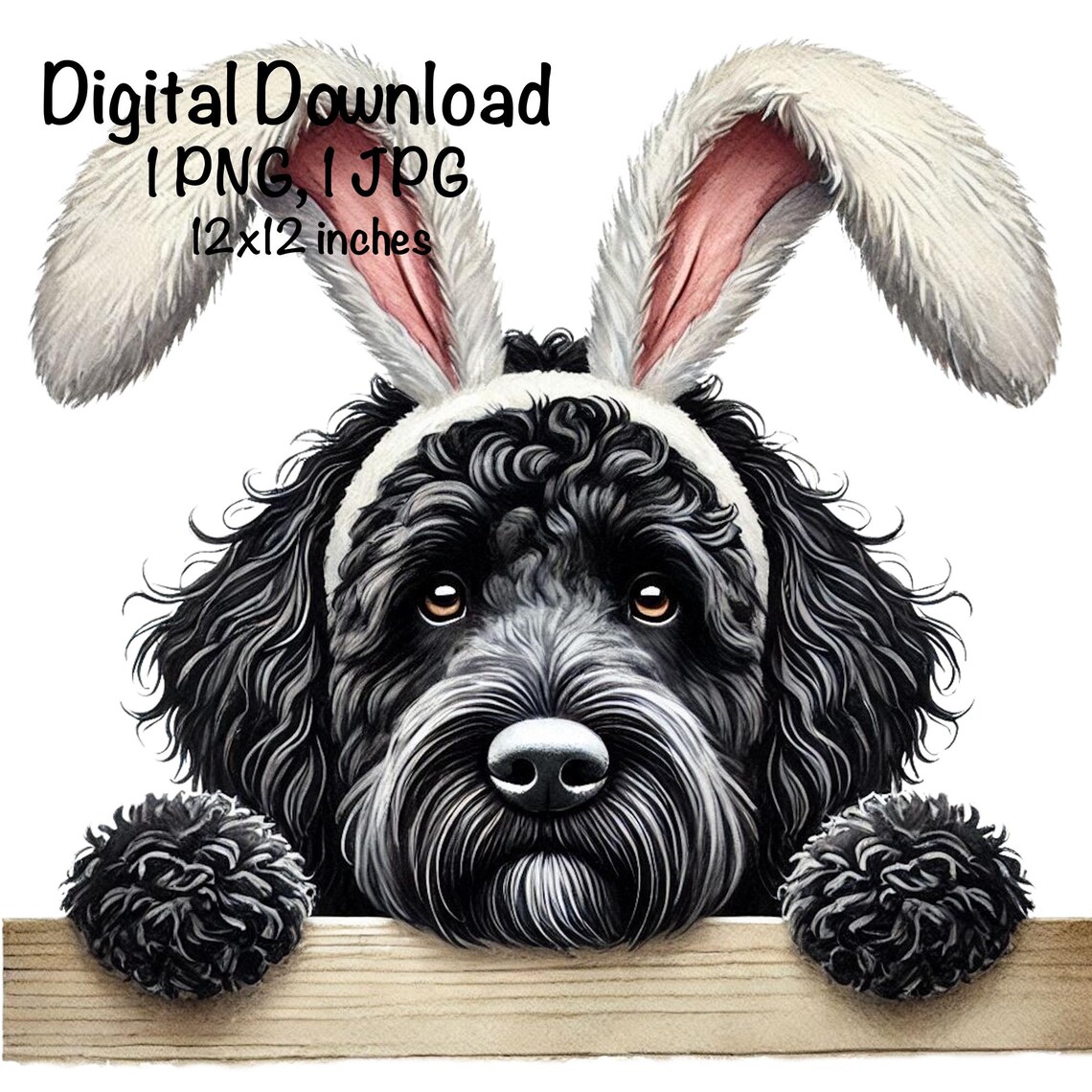 Easter Goldendoodle Puppy PNG, Easter Bunny Black Doodle Dog ...