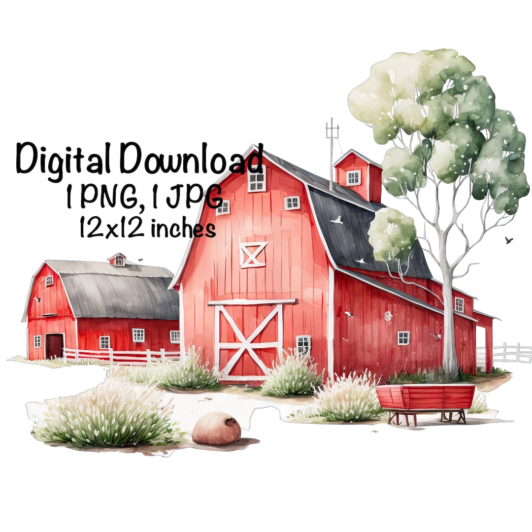 Old Farm Barn Watercolor Red Barn Boys Girls Clipart Wall Art Old ...