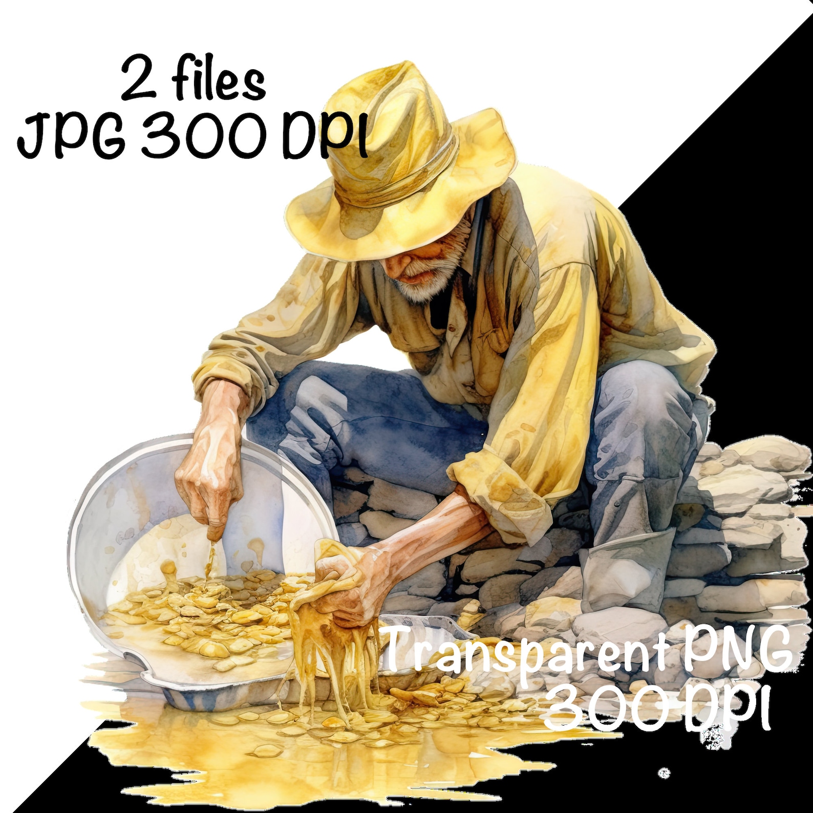 Gold Panning PNG Gold Mining Clipart Outdoor Gold Panning Watercolor ...