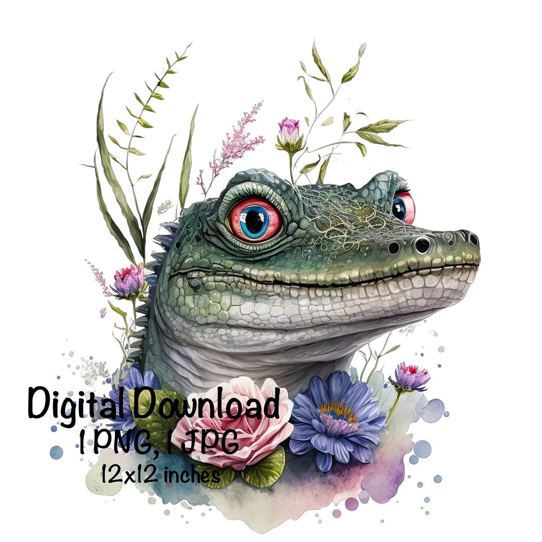 Cute Alligator Clipart Alligator & Spring Flowers PNG Commercial Use ...