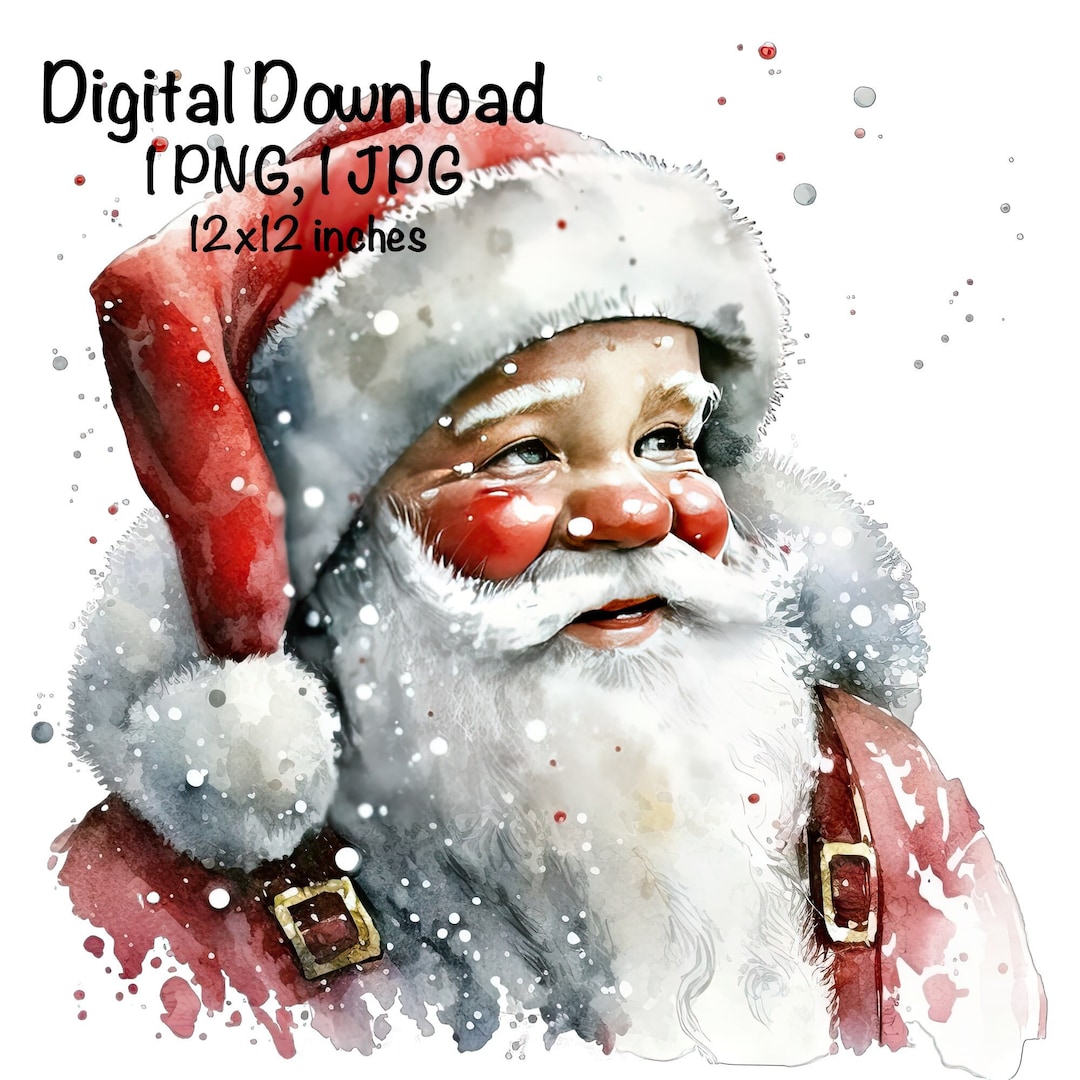 Christmas Santa Watercolor Clipart Classic Santa Retro Xmas PNG ...
