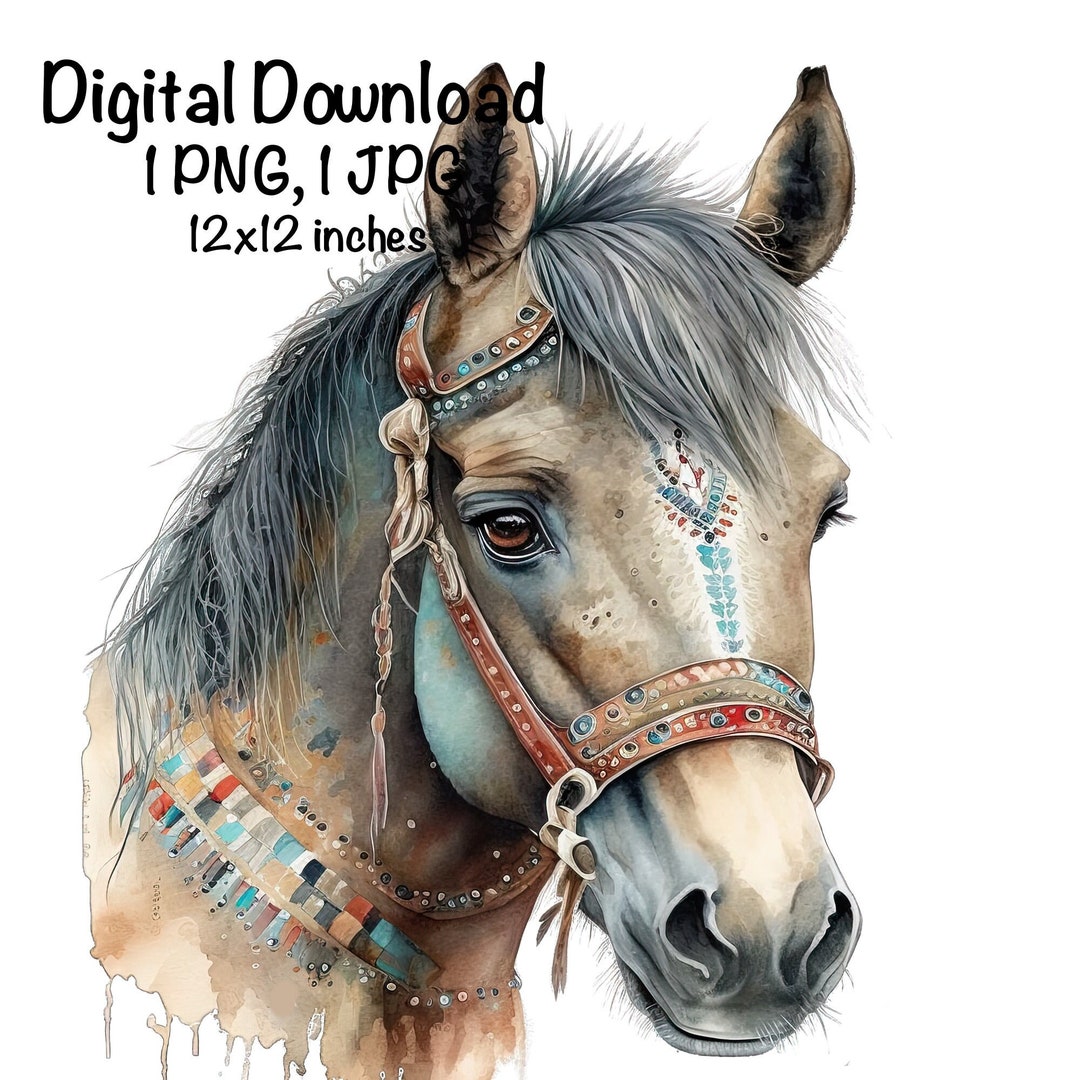 Horse Watercolor Clipart Western Aztec Horse PNG Commercial Use Western ...