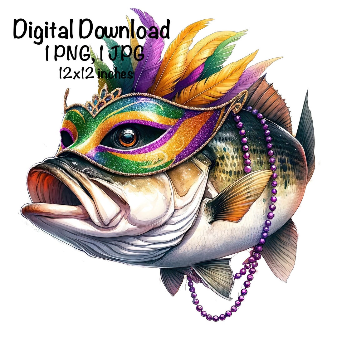 Funny Mardi Gras Bass Fish PNG Saltwater Fish Clipart Mardi Gras Mask ...