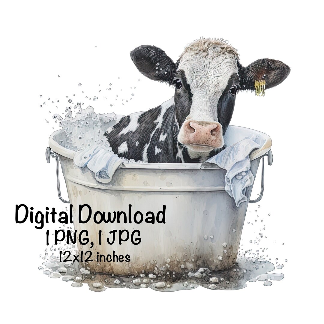 Dairy Cow Watercolor Clipart Cute Milk Cow in a Bucket Baby Cow PNG ...