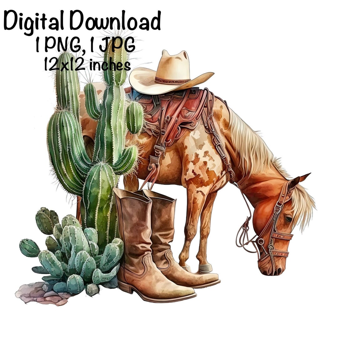 Cowboy Boots Hat Horse Saddle Watercolor Country Cowboy Clipart PNG ...