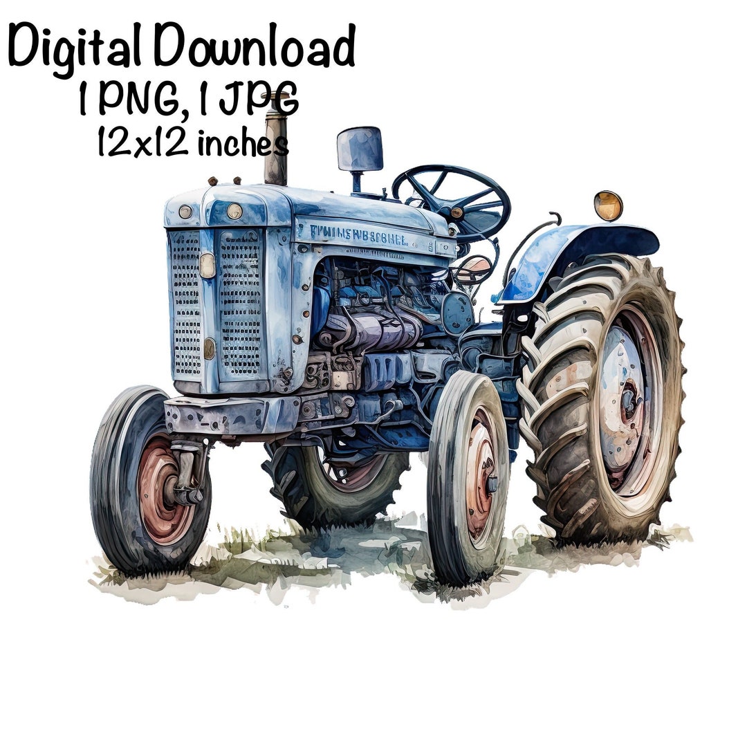 Farm Tractor Watercolor, Blue Tractor Boys Clipart Nursery Décor Farm ...