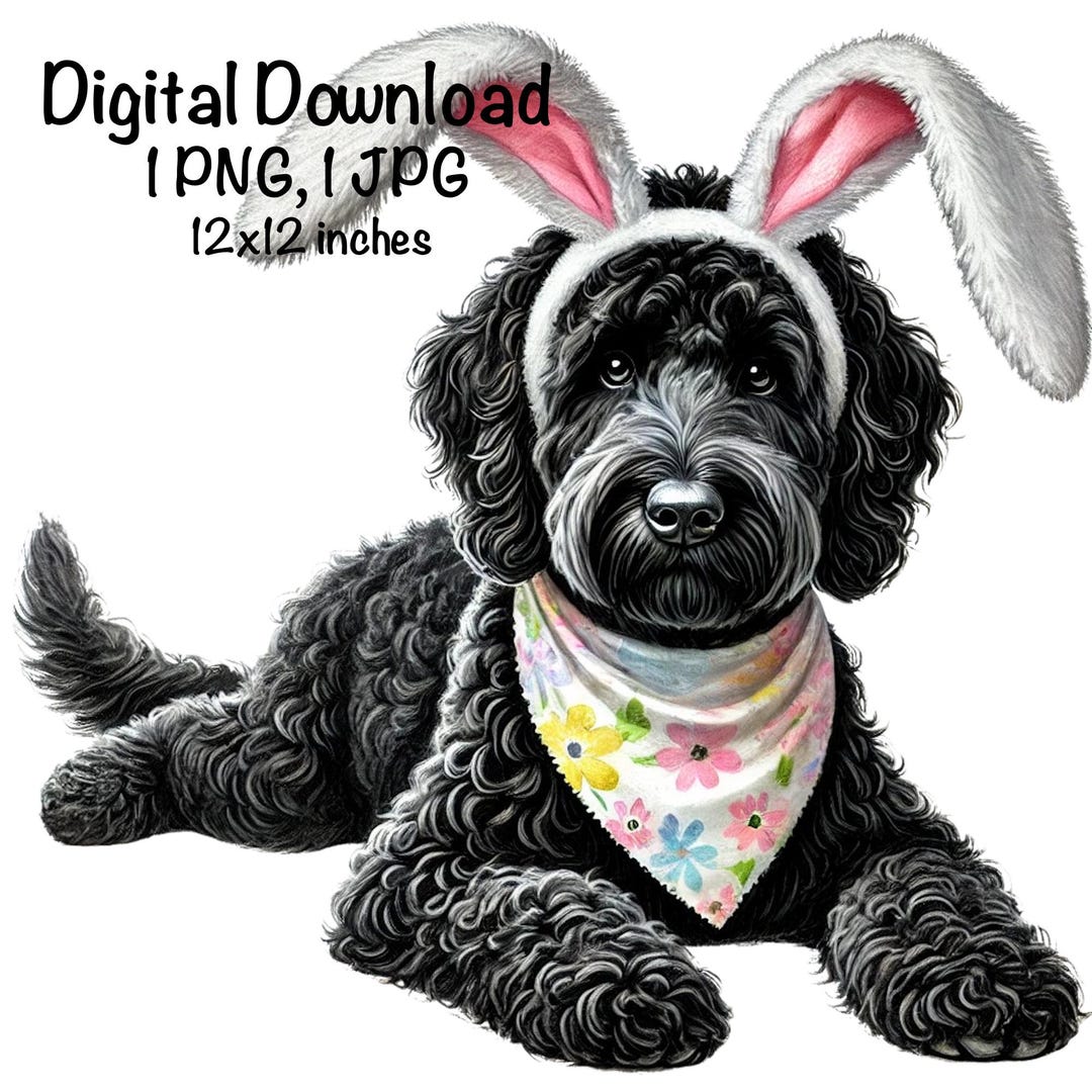 Easter Goldendoodle Puppy PNG Easter Egg Hunt Day Black Doodle Dog ...