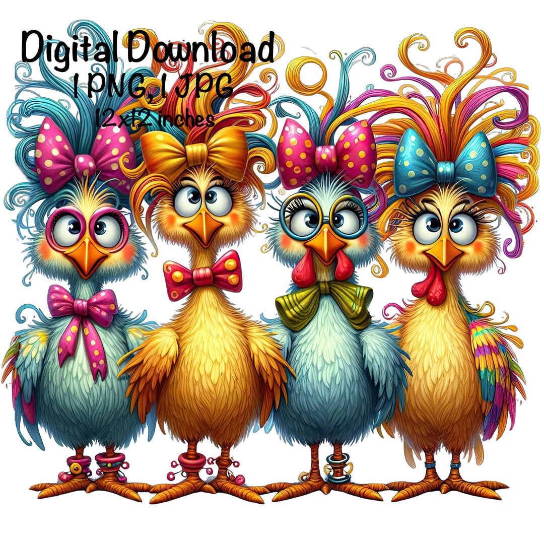 Funny Chicken PNG, Cute Chicken PNG Sublimation, Four Crazy Chickens ...