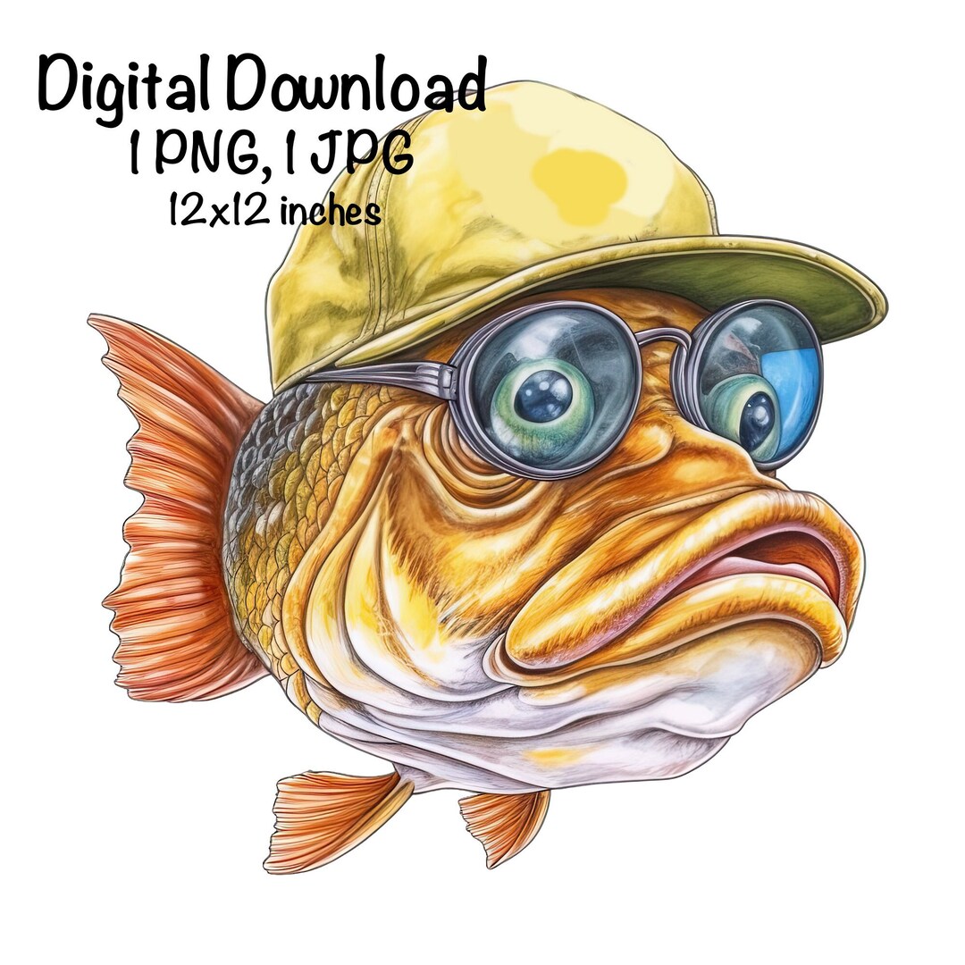 Funny Walleye Fish Sublimation Freshwater Clipart Cute Bass Fish ...