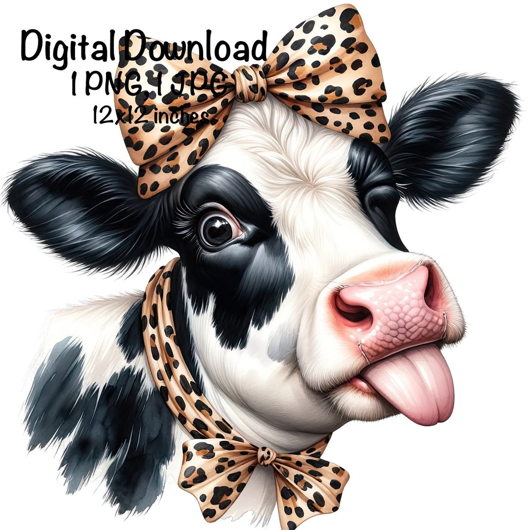 Dairy Cow Watercolor Clipart Cute Farm Milk Cow Leopard Bow Baby Cow ...