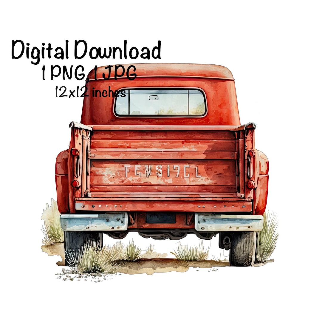 Old Red Farm Truck Watercolor Farm Truck Back Clipart Wall Art Cute Red ...