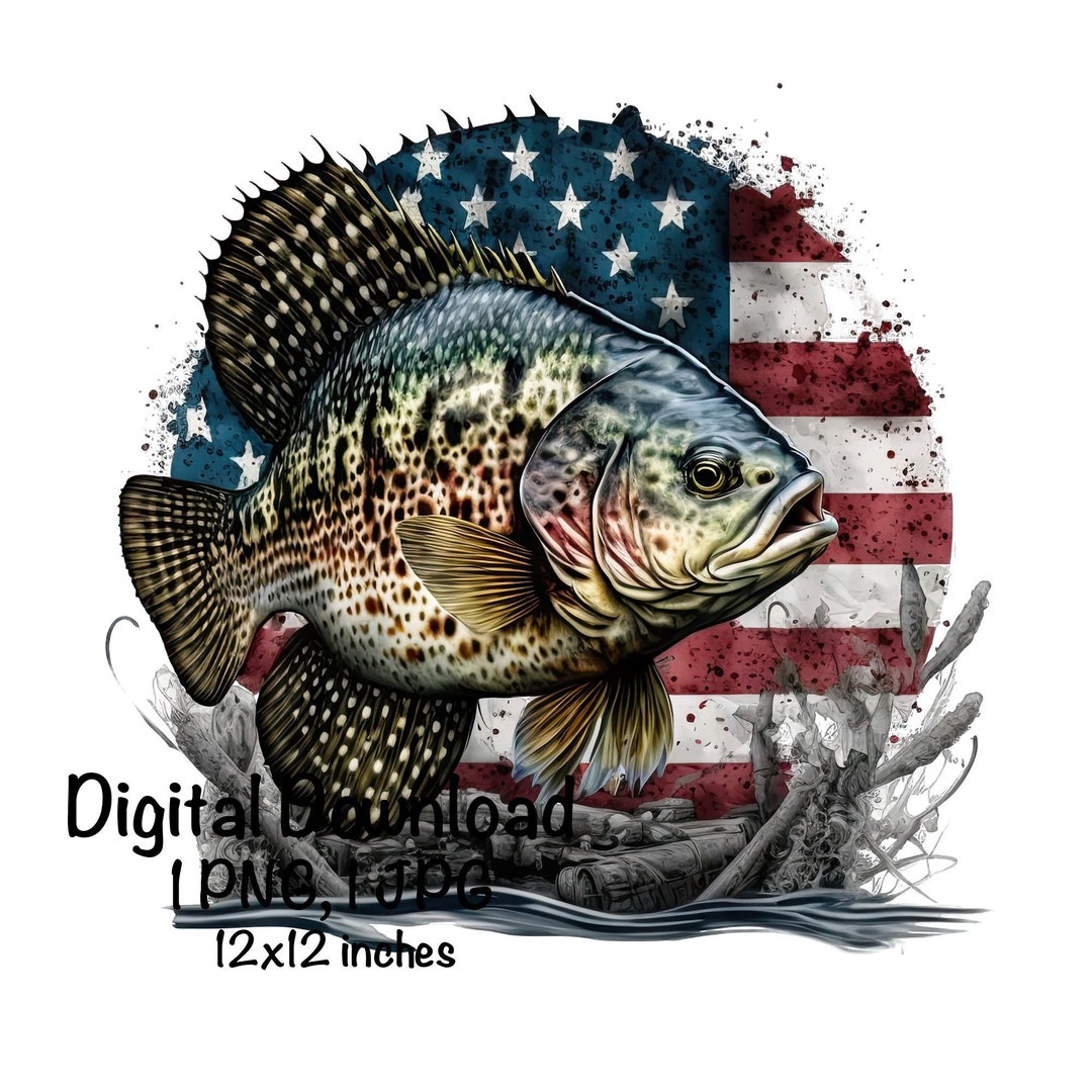 Crappie Fish USA Flag PNG Watercolor American Fishing Clipart American ...