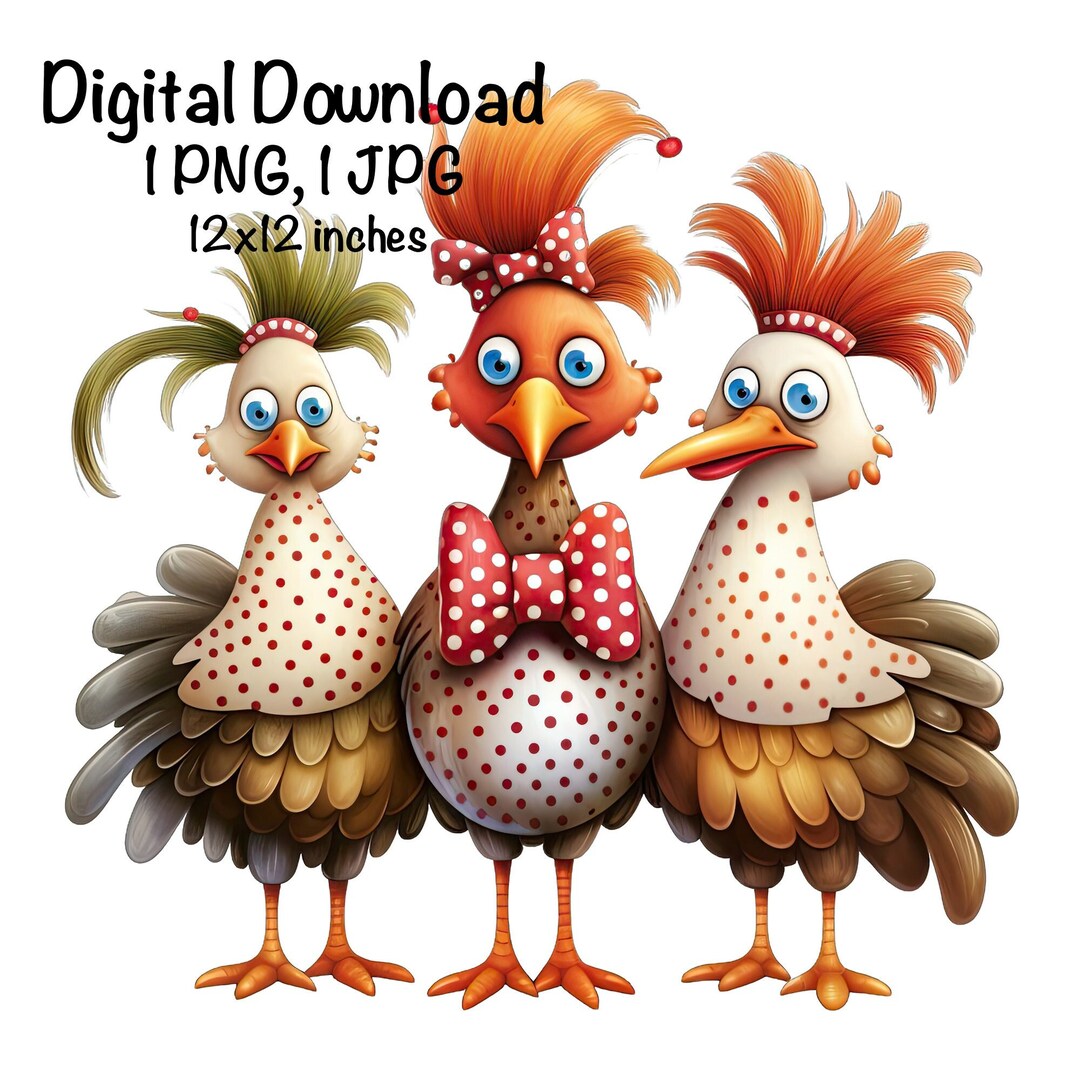 Funny Chicken PNG, Cute Chicken PNG Sublimation, Three Crazy Chickens ...