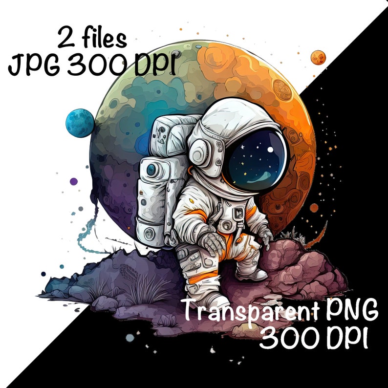 Space Astronaut Watercolor Clipart Outer Space Planets - Etsy