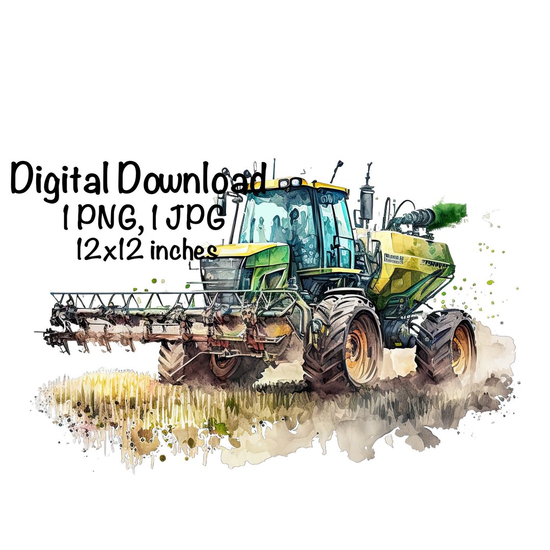 Boom Sprayer Tractor Watercolor Farm Tractor Boys Clipart Wall Art ...