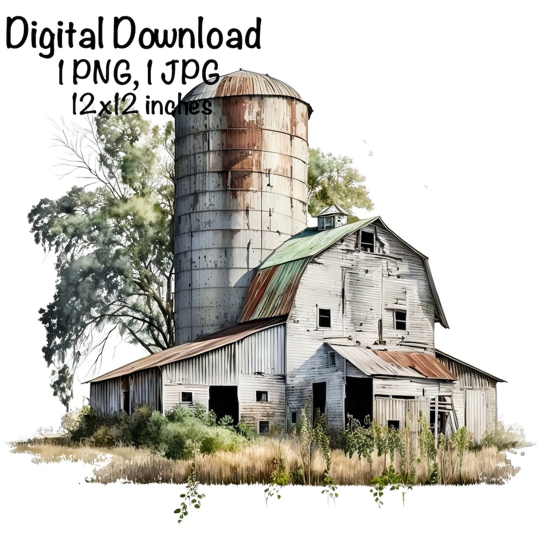 Rustic Old Barn and Silo Farm Barn Silo Boys Girls Clipart Wall Art ...