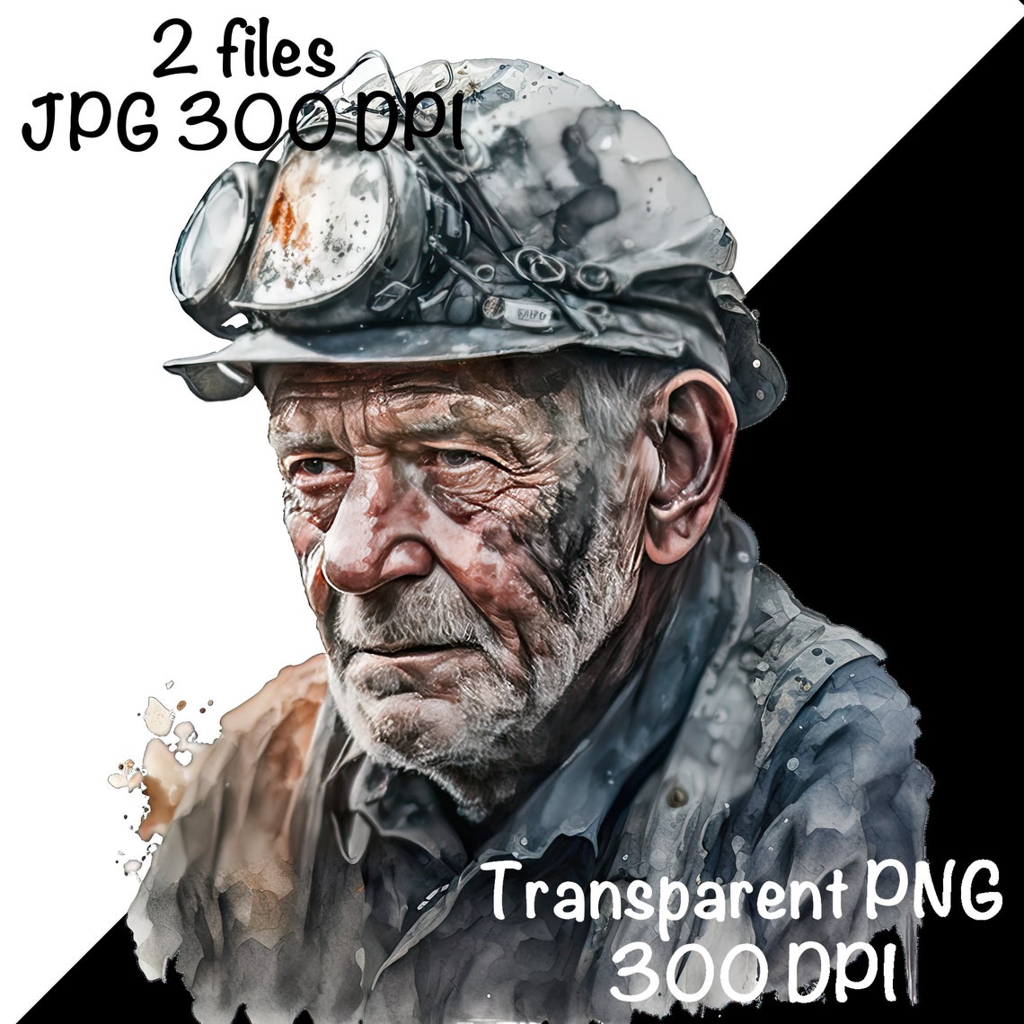 Coal Miner Watercolor Old Man Coal Miner Clipart Miner Décor - Etsy