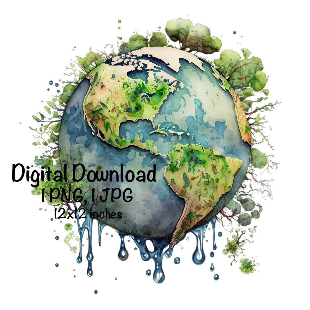 Earth Day Watercolor Planet Earth Clipart PNG Commercial Use ...