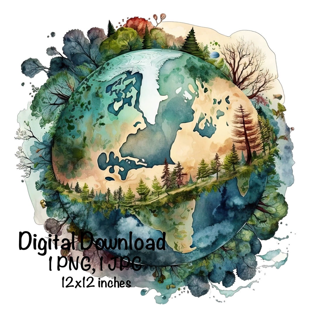 Earth Day Watercolor Planet Earth Clipart PNG Commercial Use ...