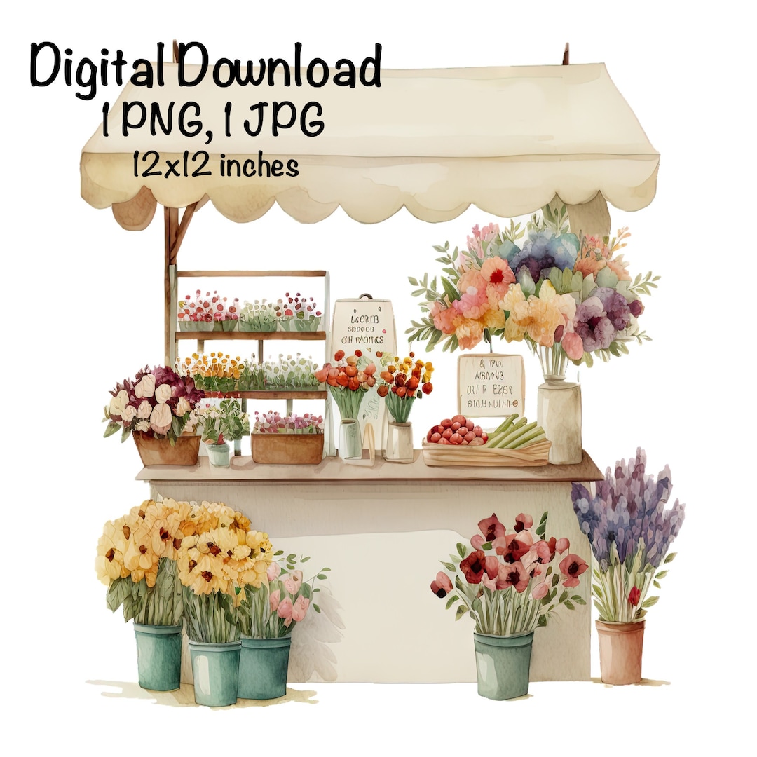 Farmers Market Flowers Stand Watercolor Clipart Market Flowers PNG ...