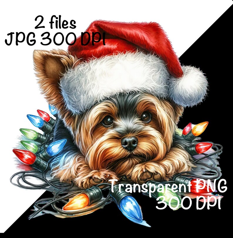 Christmas Yorkshire Terrier Puppy PNG Christmas Lights Santa Yorkie Dog ...