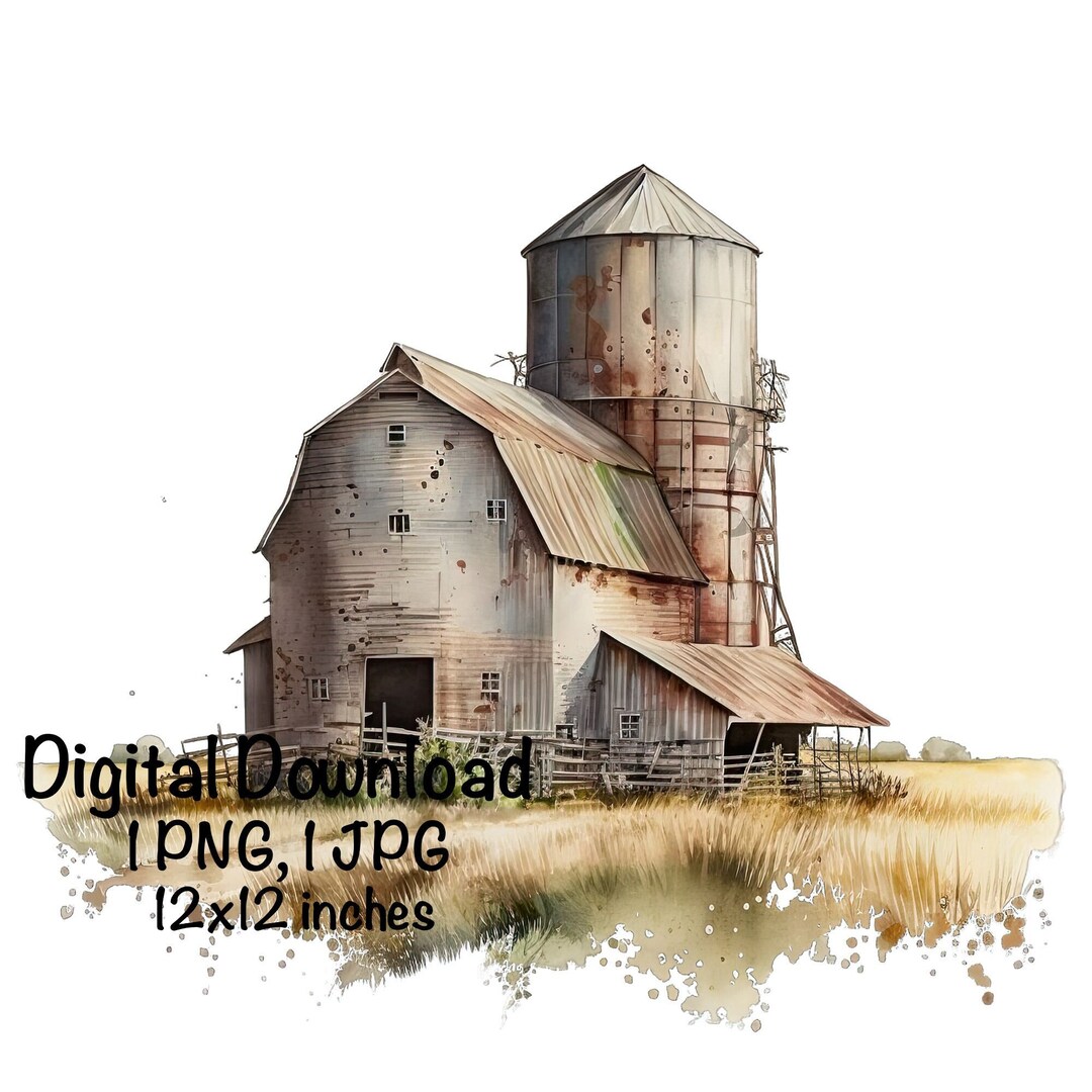 Rustic Old Barn and Silo Farm Barn Silo Boys Girls Clipart Wall Art ...