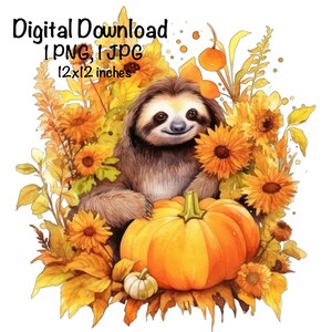 Sloth PNG Fall Thanksgiving Sublimation Sloth Sublimation Png Cute ...
