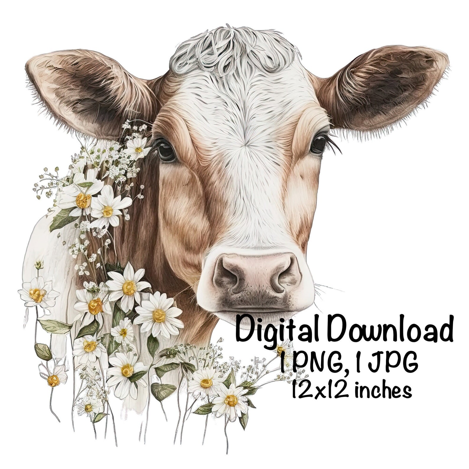 Dairy Milk Cow Watercolor Clipart Highland Cow Daisy Flowers - Etsy