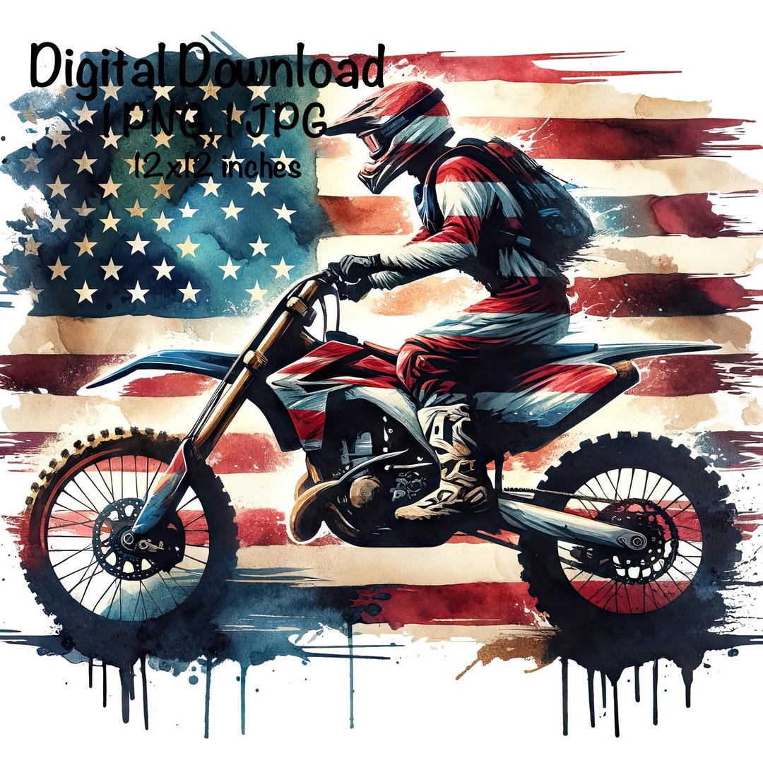 Motocross Flag Sublimation | Patriotic Motocross Bike PNG | Off-road ...