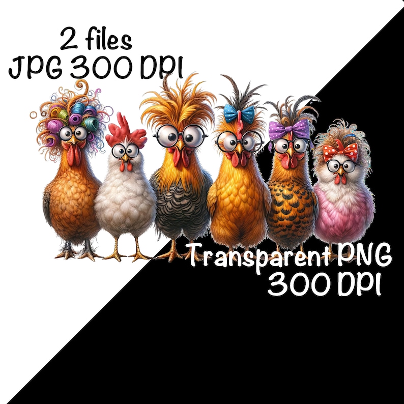 Funny Chicken PNG, Cute Chicken PNG Sublimation, Six Crazy Chickens Png ...