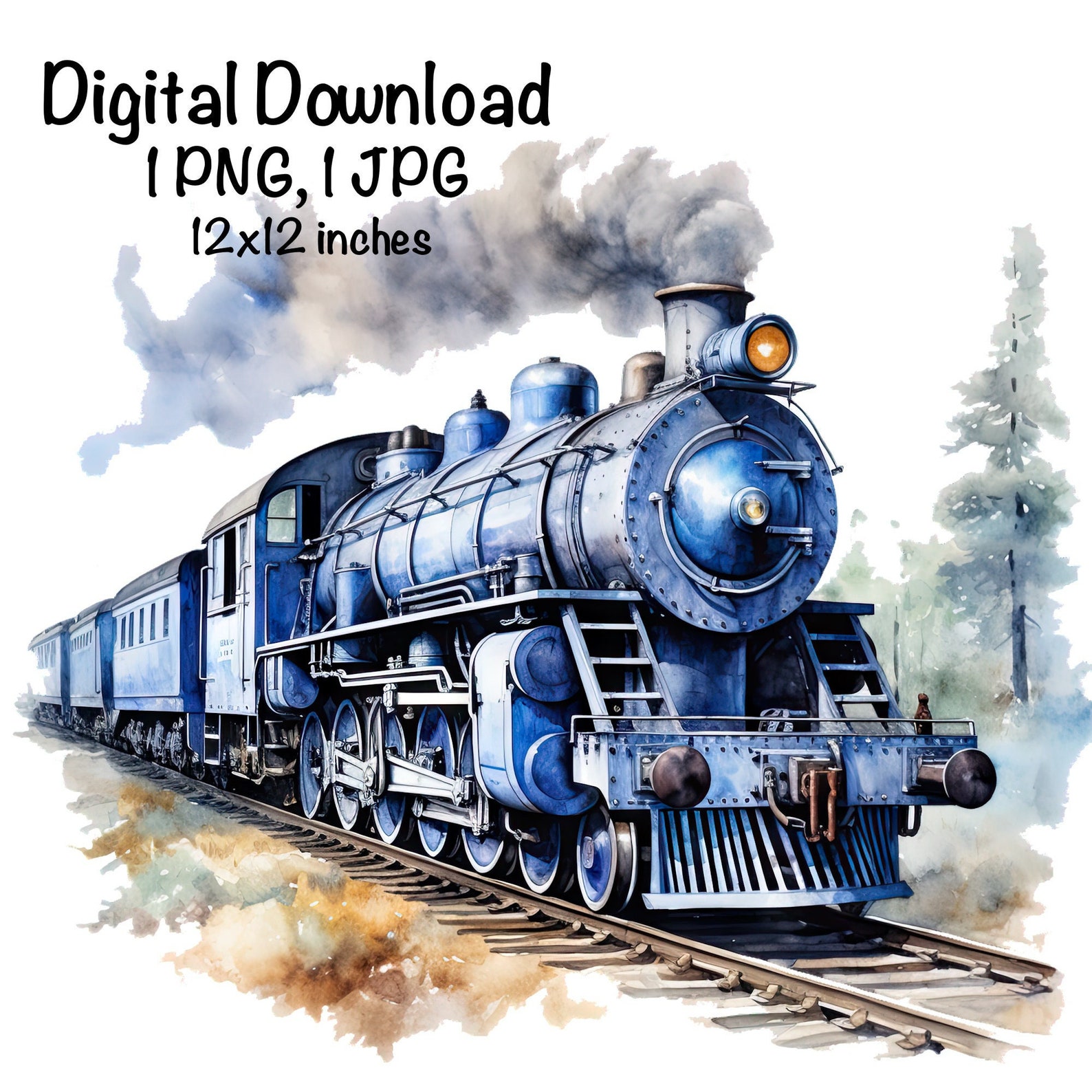 Steam Train PNG Watercolor, Locomotive Train Boys Clipart Sublimation ...
