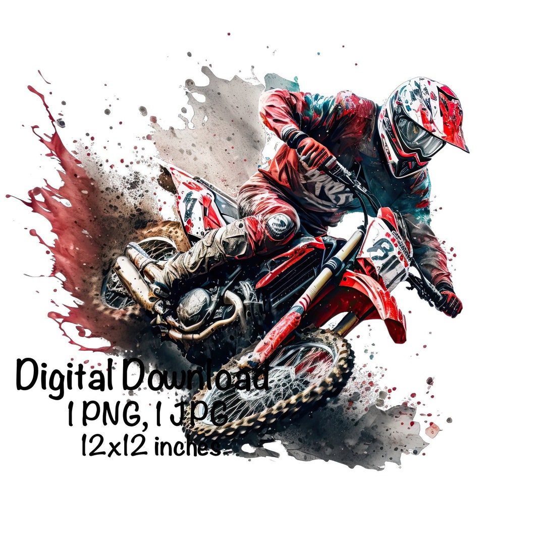 Motocross Watercolor, Red Motocross Bike Boys Clipart Off-road ...