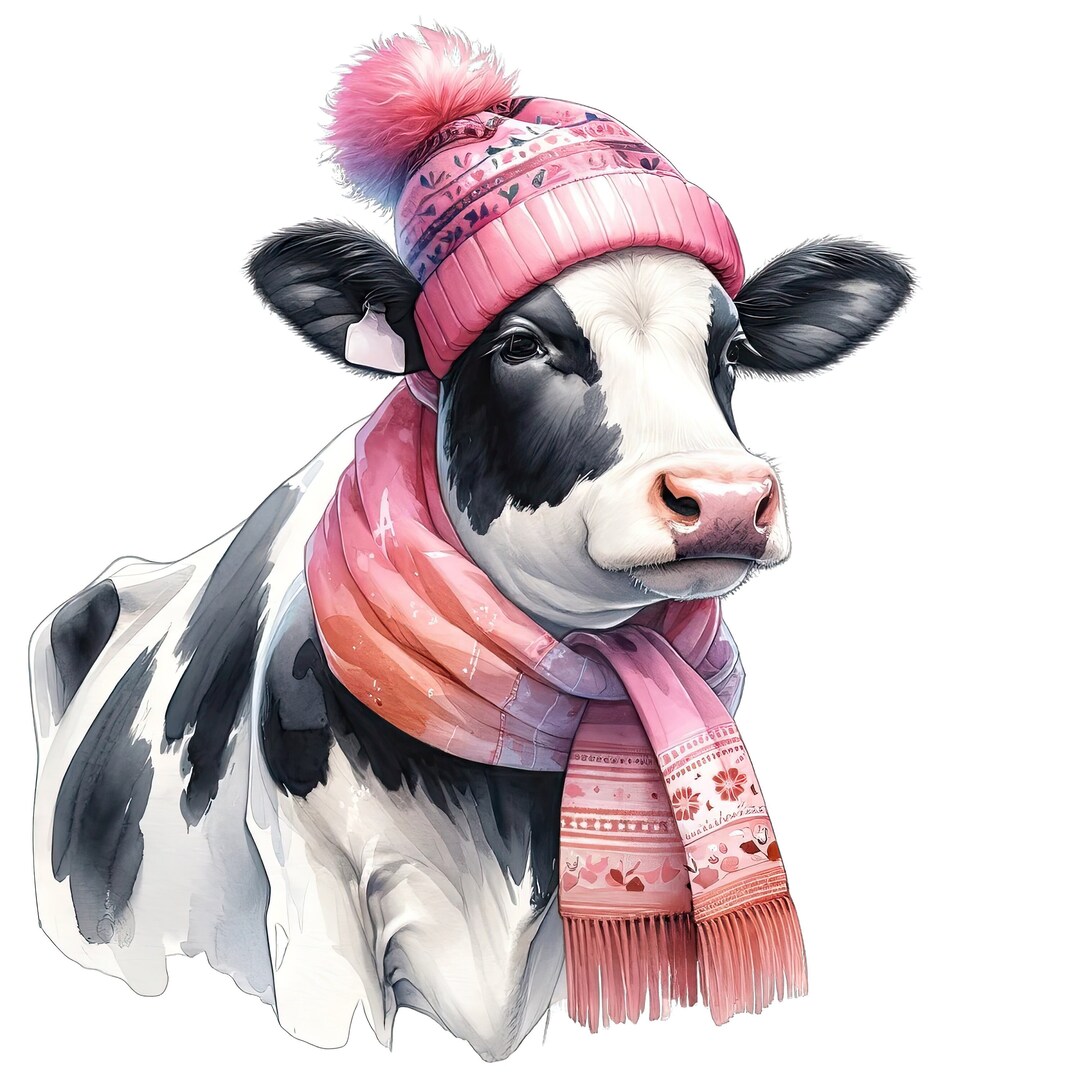 Winter Cow Sublimation Winter Holstein Cow PNG Winter Wool Cap & Scarf ...